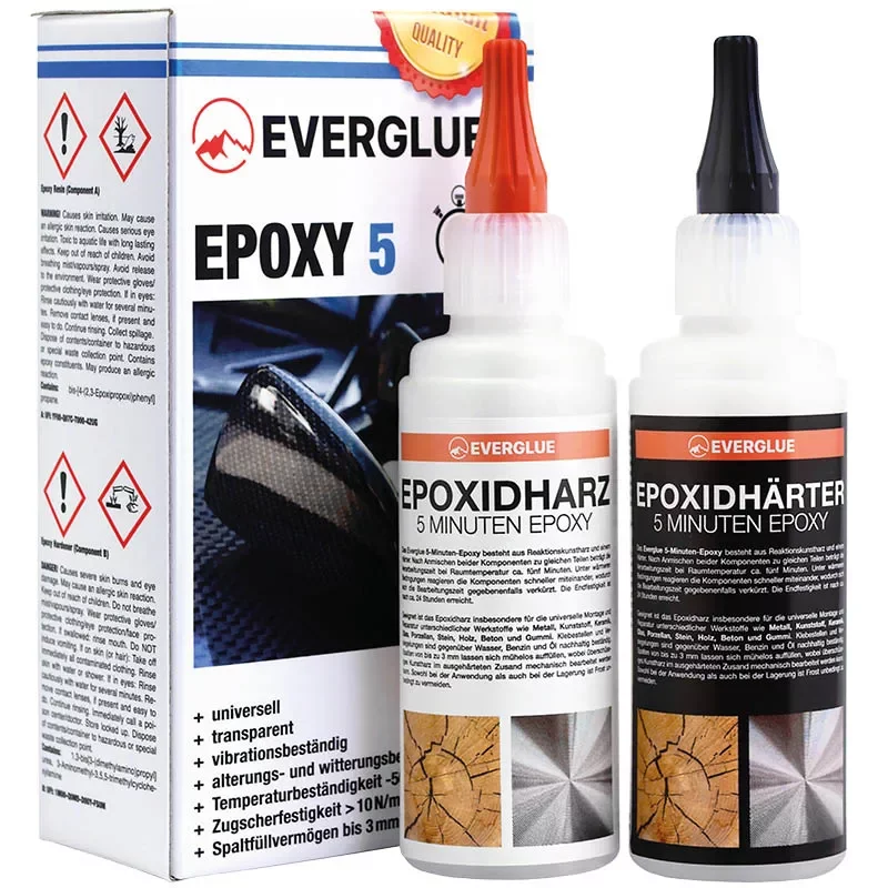 Everglue 2K 5-Minuten-Epoxy Epoxidharz 200g Dosierflaschen 1:1 - HEPF